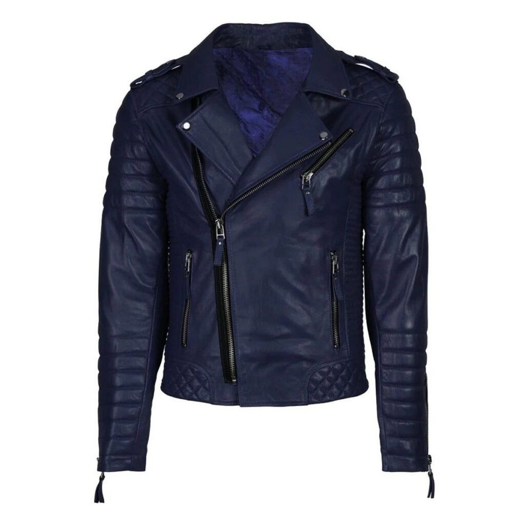 Amazing Dark Blue Leather Jacket Photos