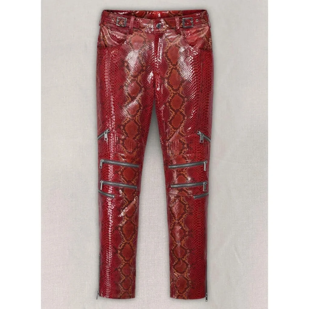 Men's Leather Pant DARK RED PYTHON EMBOESSED Lambskin Leather Pant - Zafy Leather